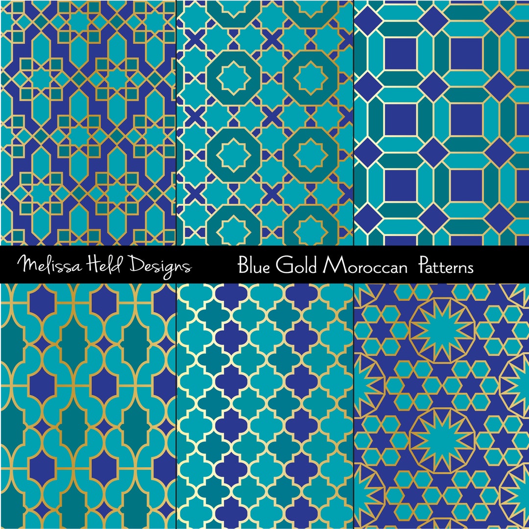 Blue & Gold Moroccan Tile Digital Patterns - Etsy
