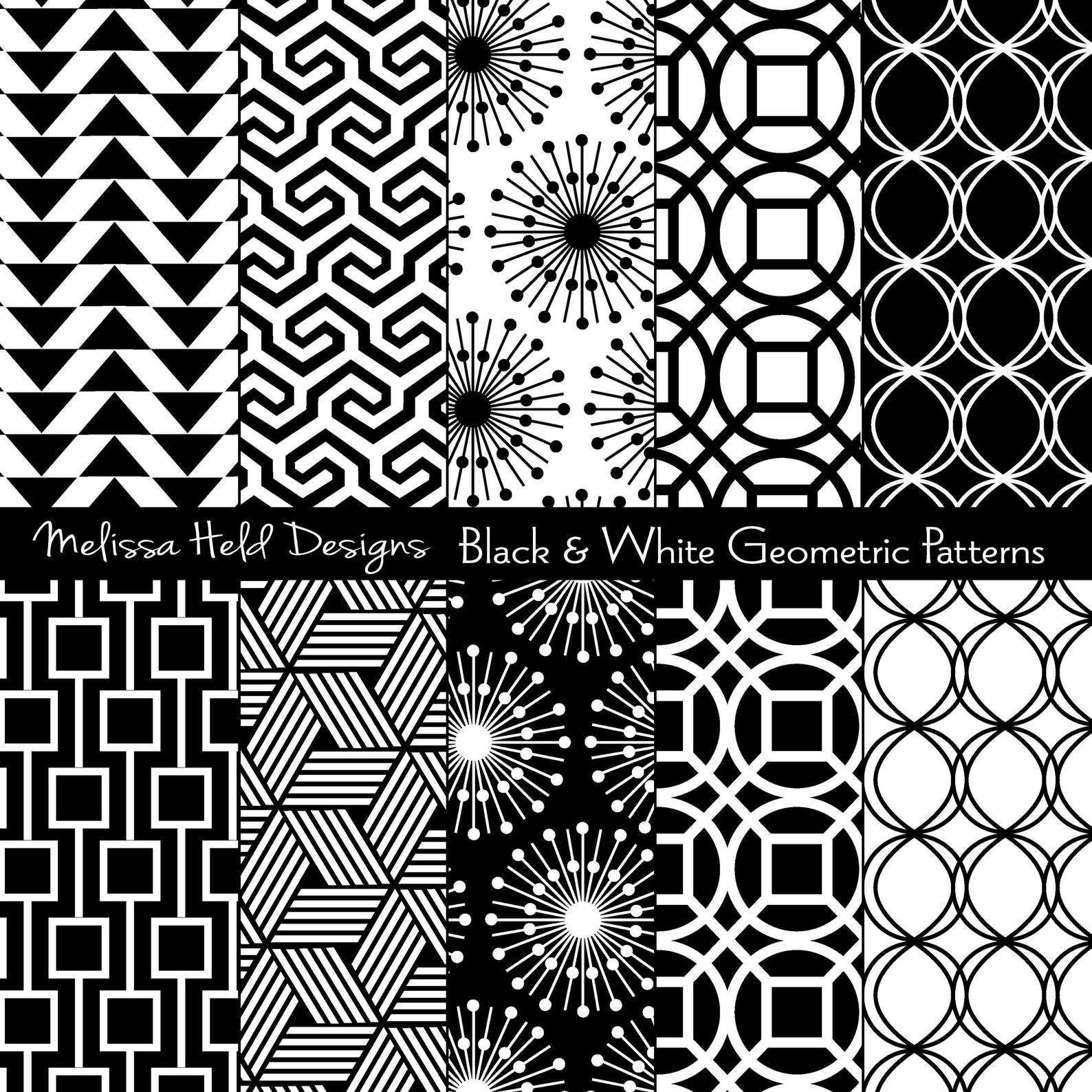 Black & White Geometric Digital Patterns - Etsy
