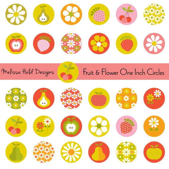 Fruit & Flower One Inch Circles Digital Clipart | Etsy