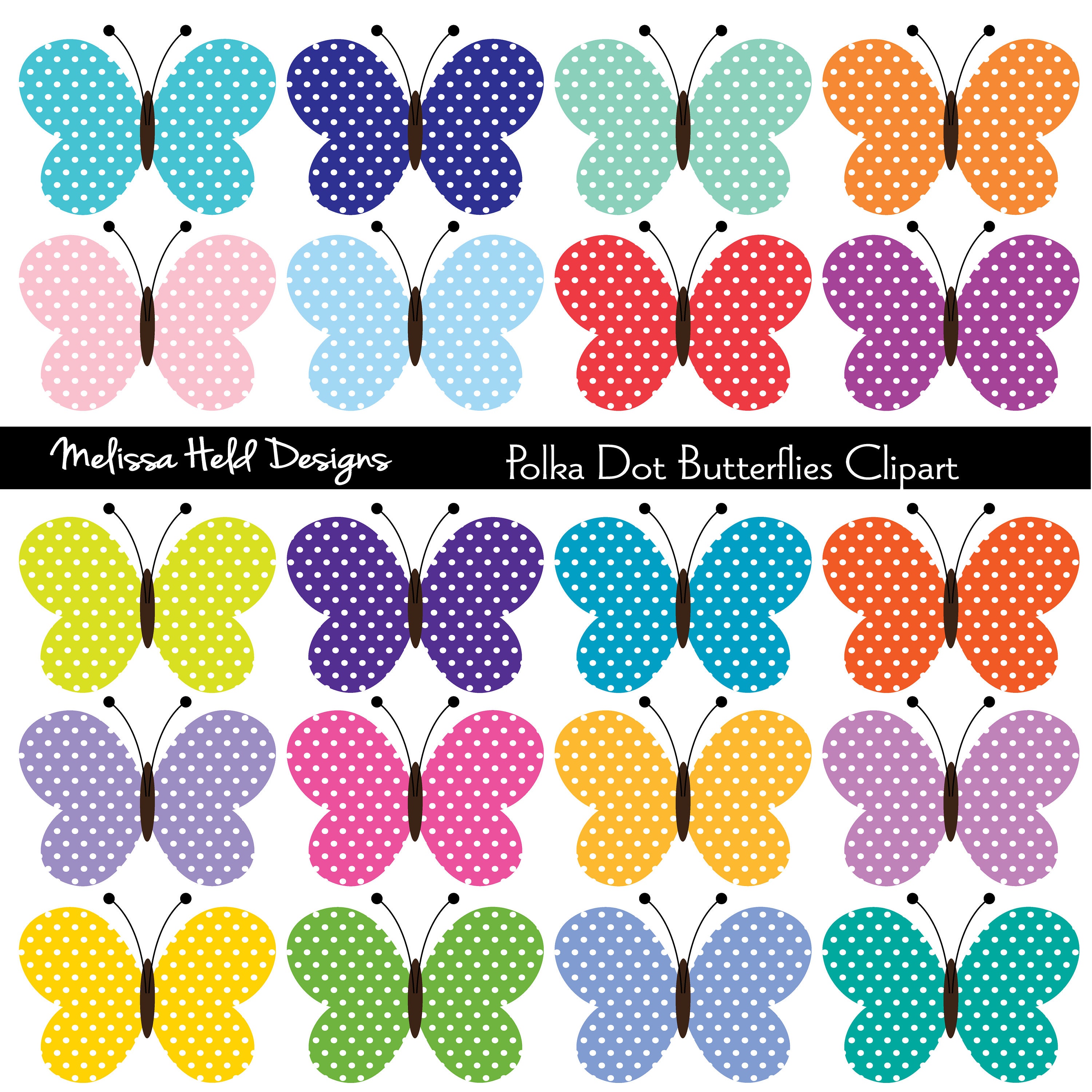 Polka Dot Butterflies Digital Clipart - Etsy