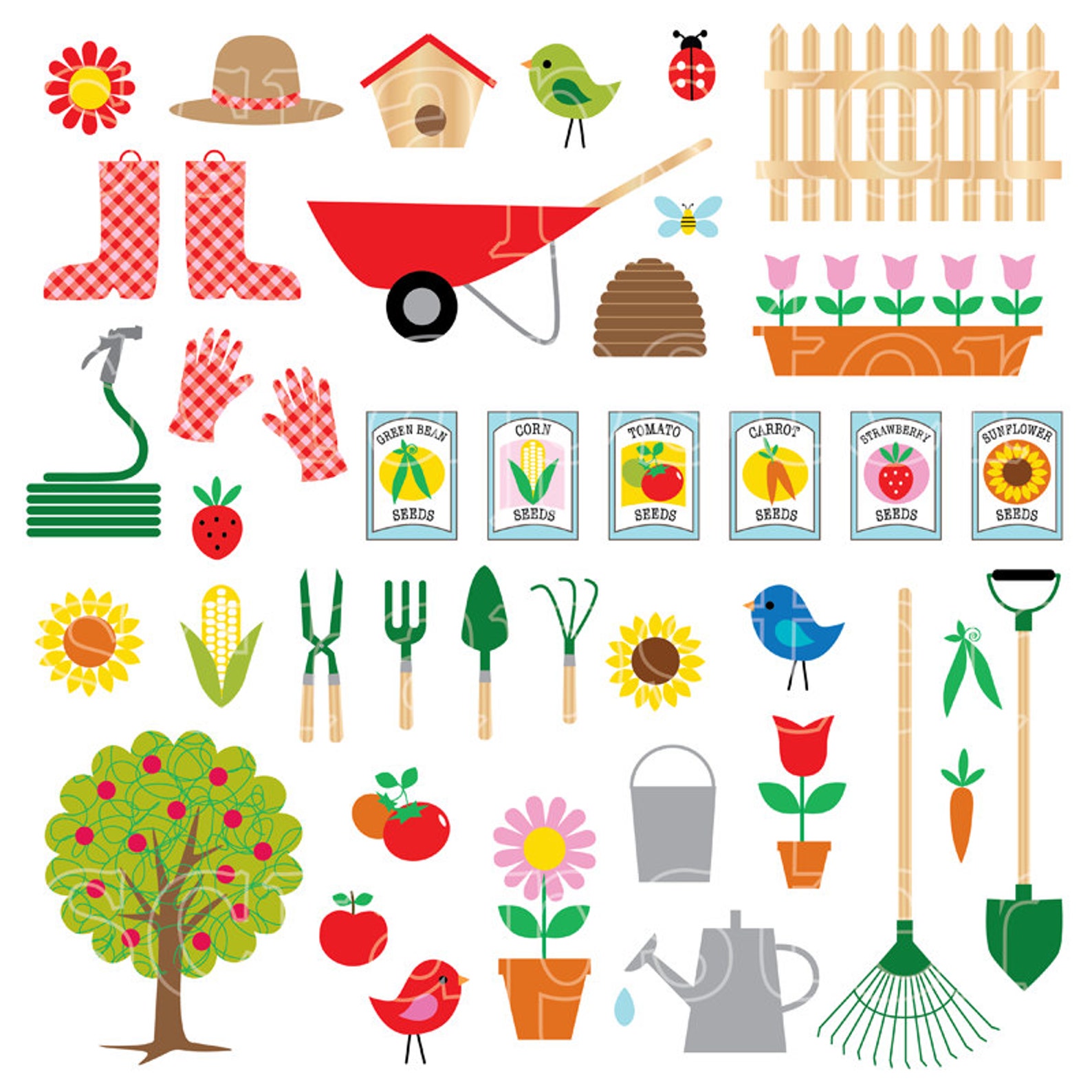 Gardening Digital Clipart - Etsy