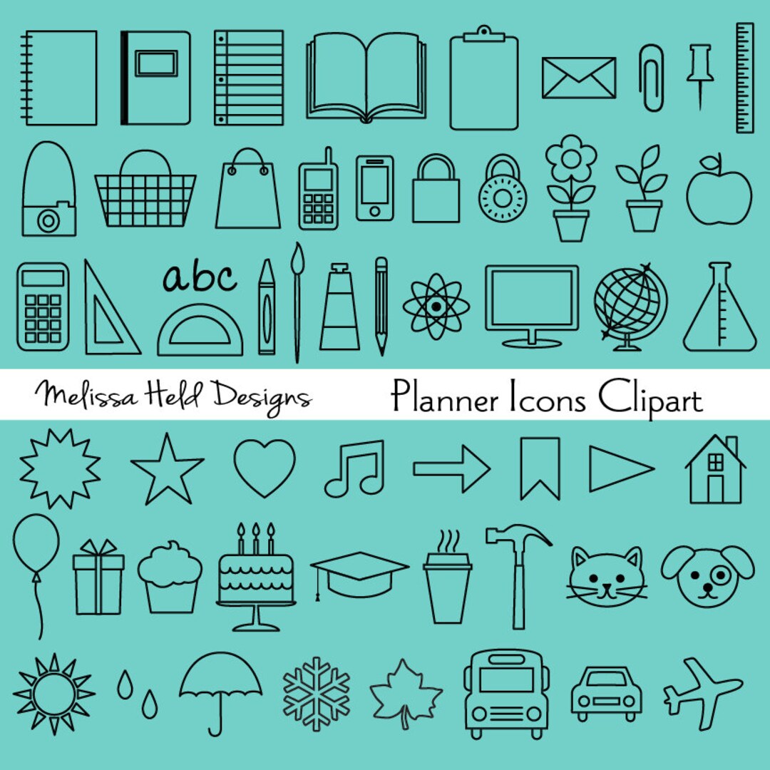 Planner Icons Clipart and Digital Stamps - Etsy