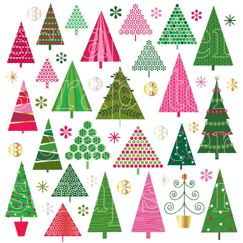 Digital Christmas Tree Clipart - Etsy