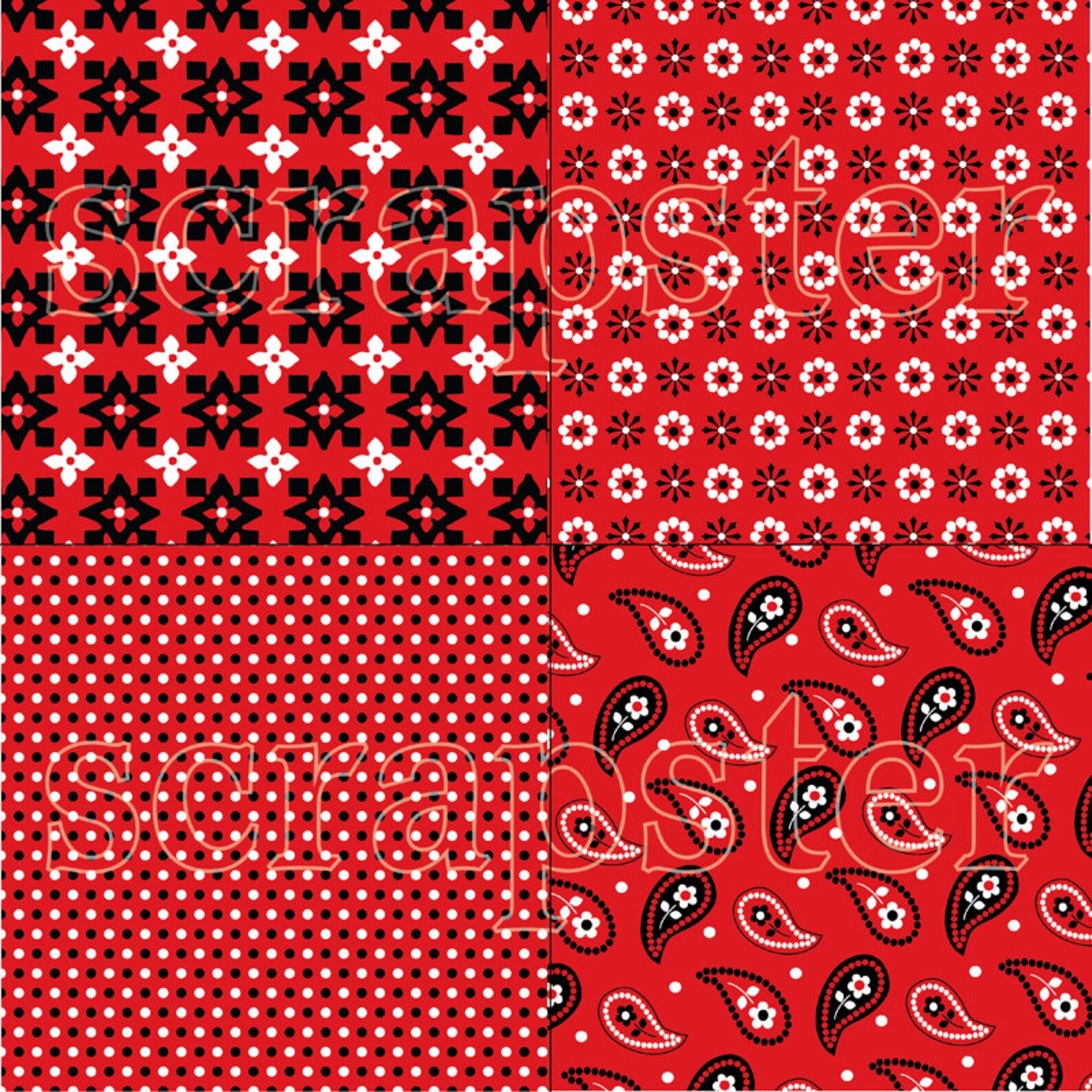 Red Bandana Digital Patterns - Etsy