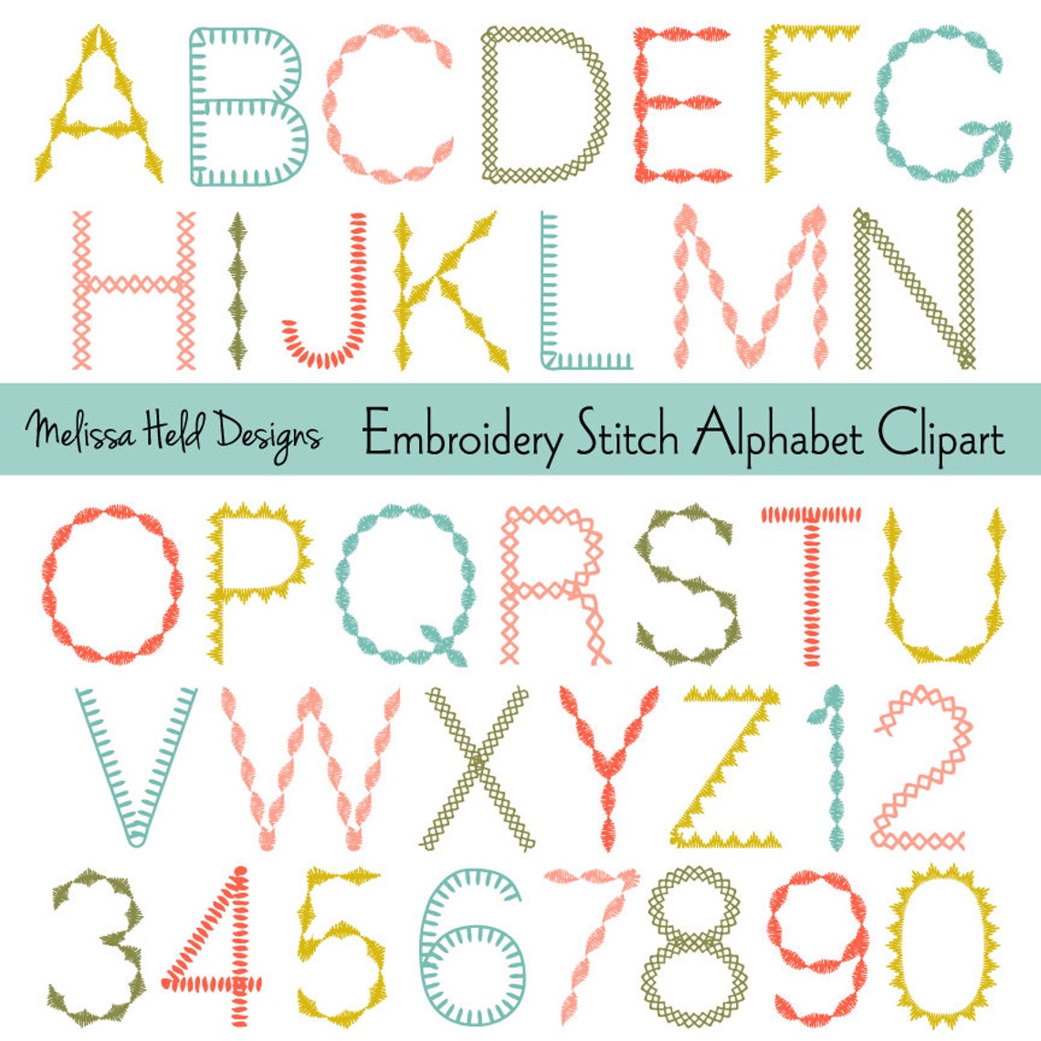 Embroidery Stitch Alphabet Digital Clipart - Etsy