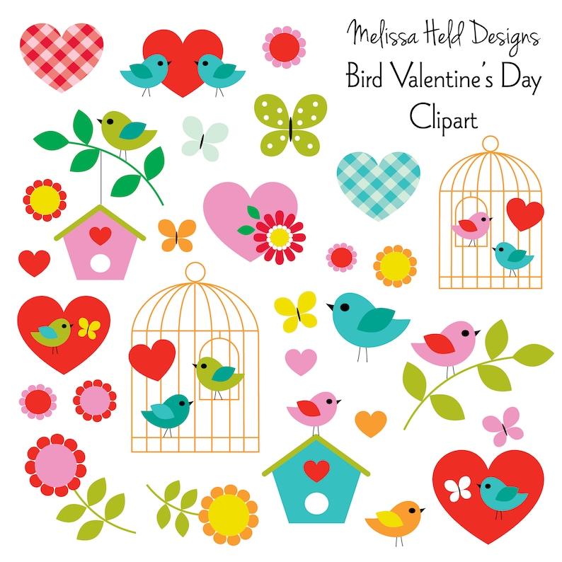 Bird Valentine's Day Digital Clipart - Etsy