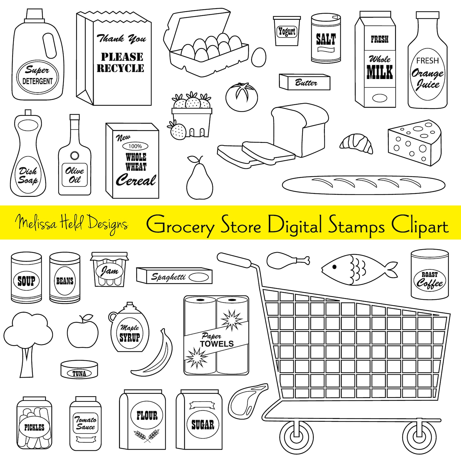 Grocery Store Digital Stamps Clipart - Etsy
