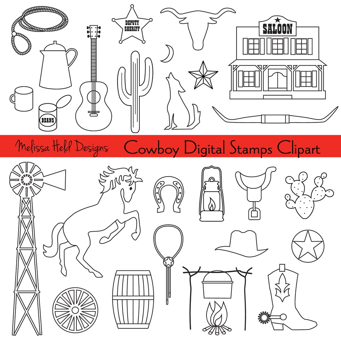 Cowboy Digital Stamps Clipart - Etsy