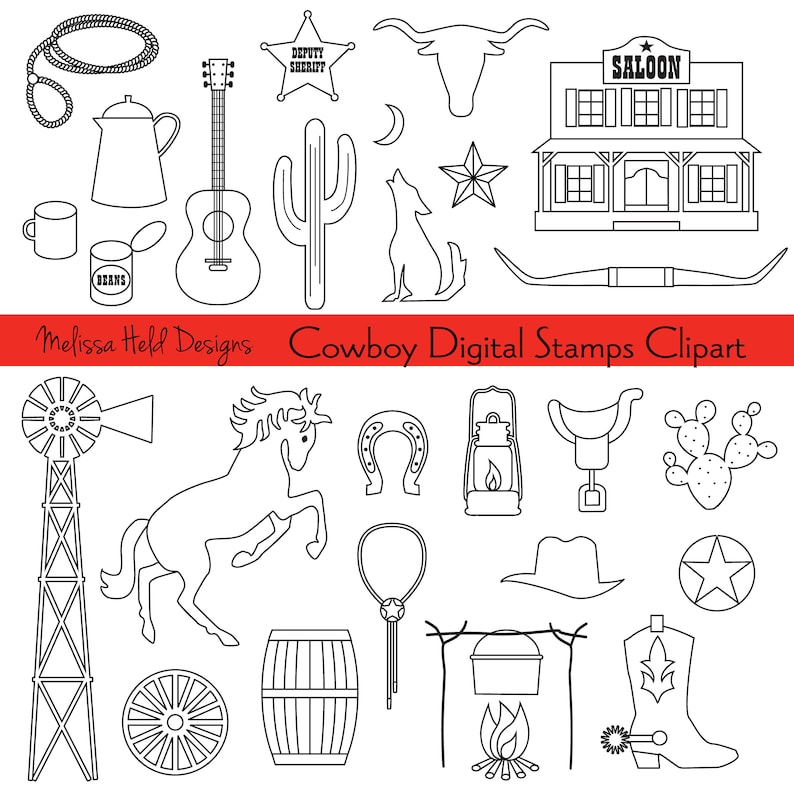 Cowboy Digital Stamps Clipart - Etsy