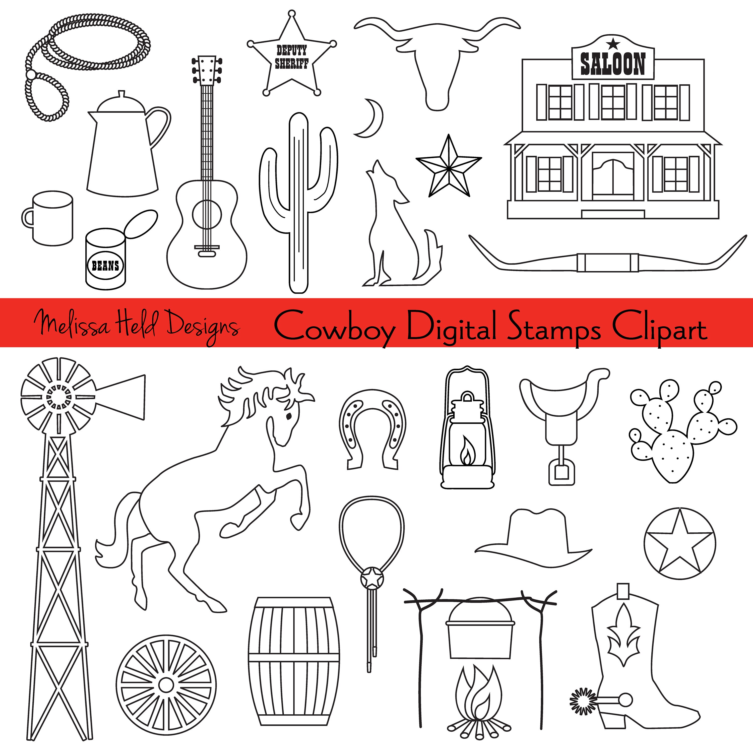 Cowboy Digital Stamps Clipart - Etsy