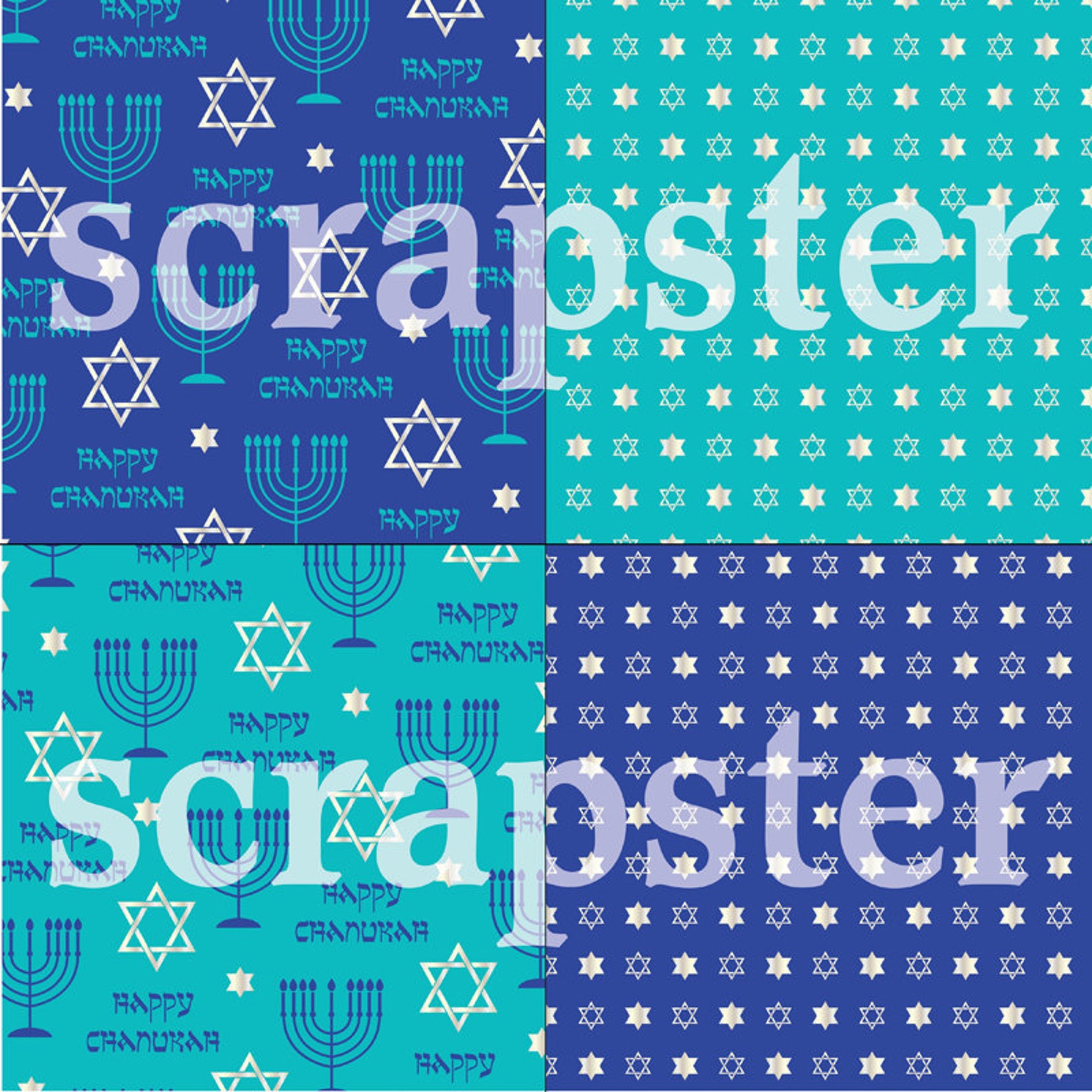Blue & Silver Hanukkah Digital Patterns - Etsy