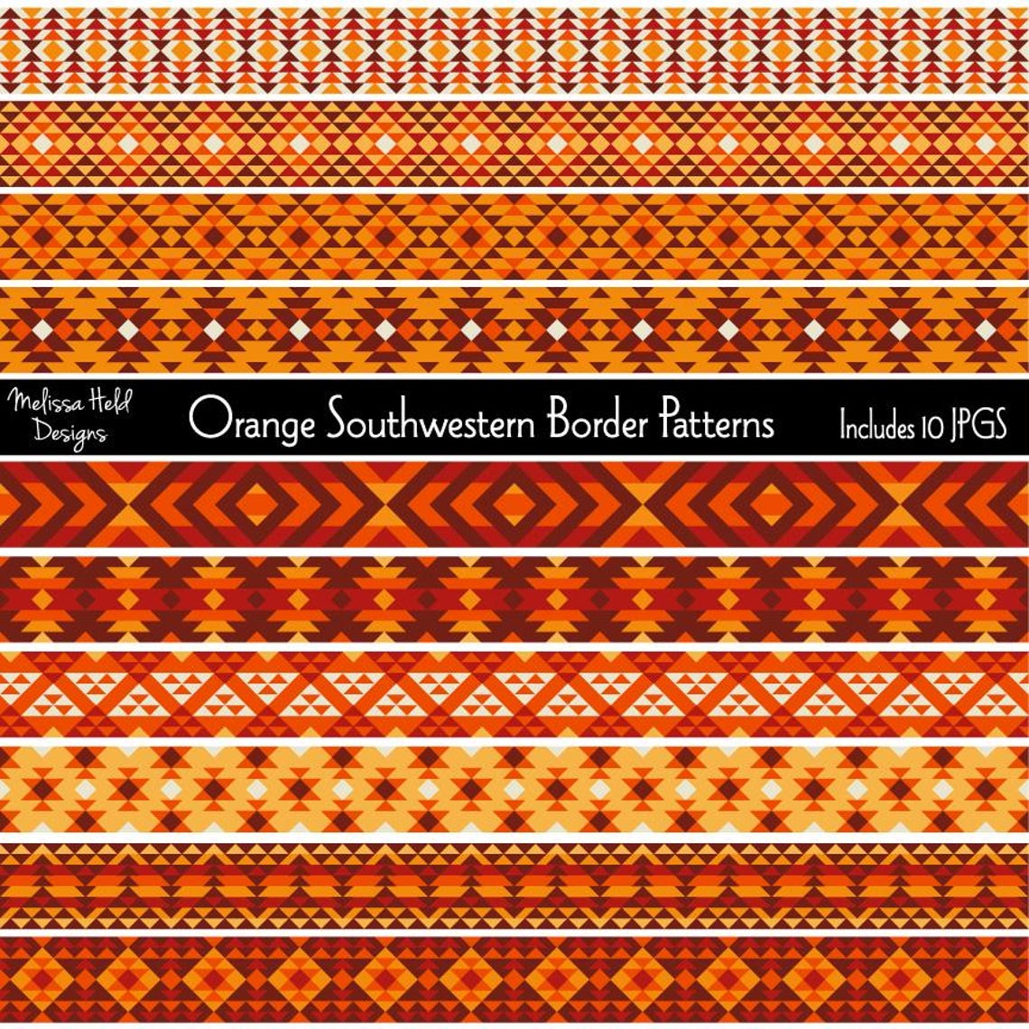 Orange Southwestern Border Patterns Digital Clipart - Etsy