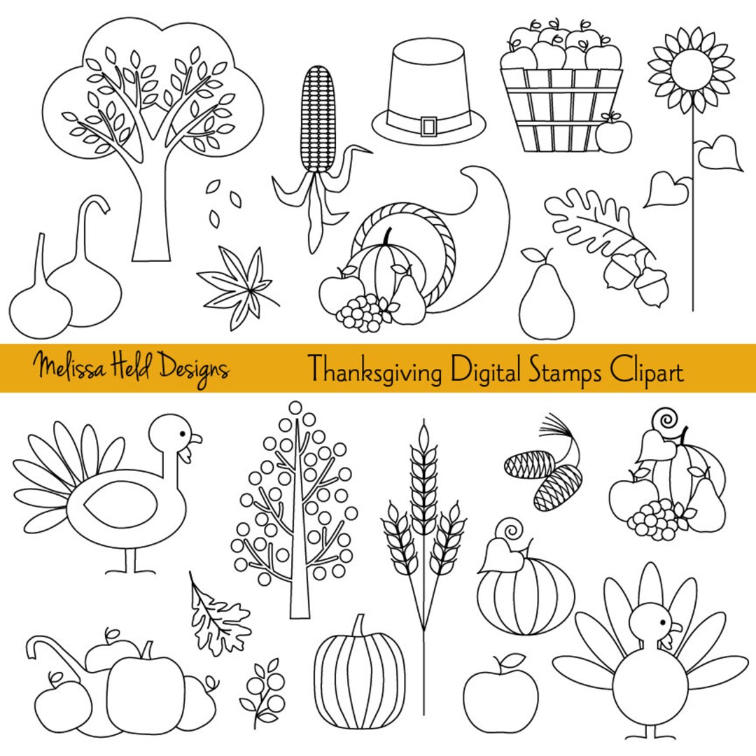 Thanksgiving Digital Stamps Clipart - Etsy