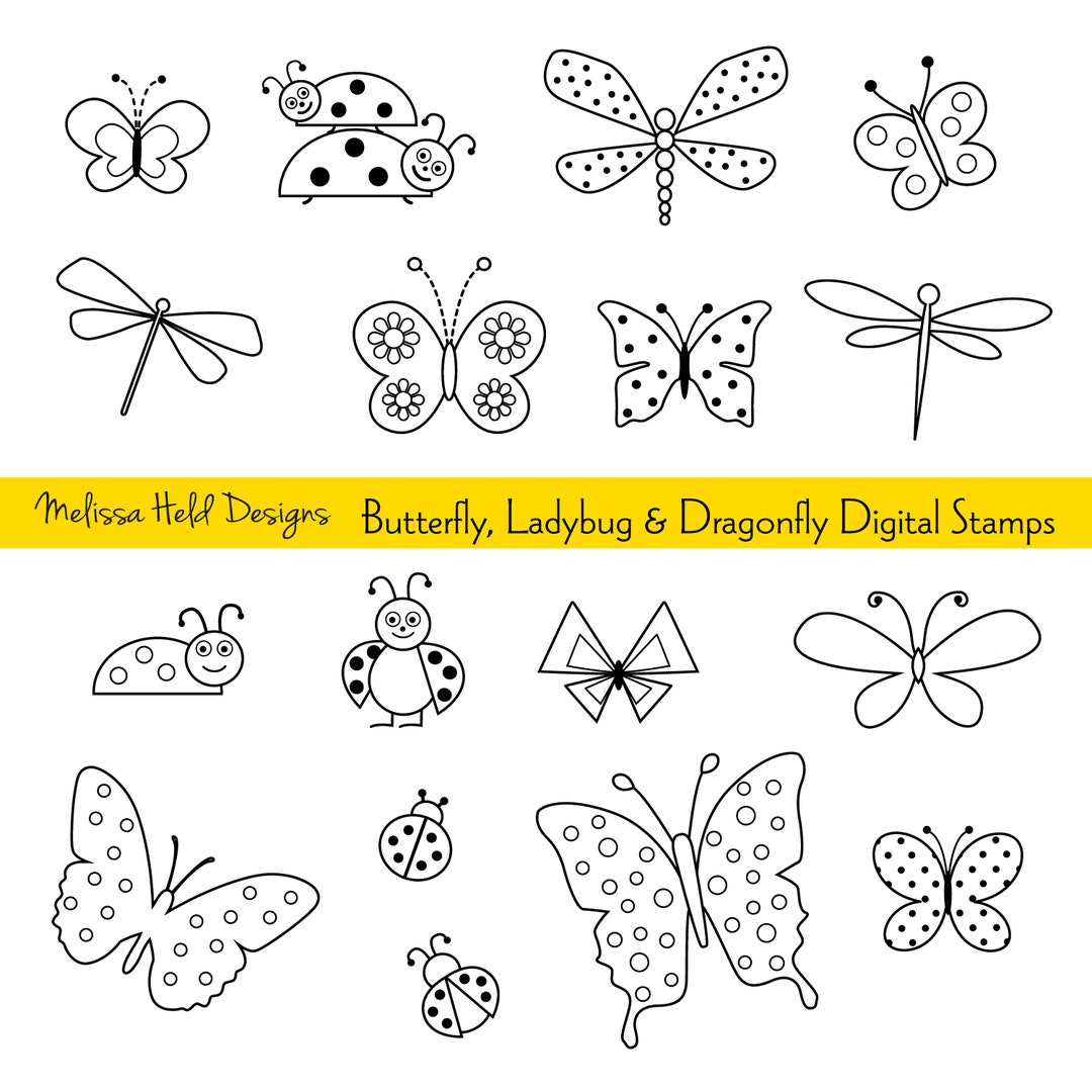 Butterfly, Ladybug & Dragonfly Digital Stamps Clipart - Etsy