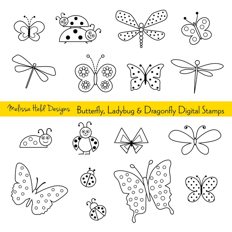 Butterfly, Ladybug & Dragonfly Digital Stamps Clipart - Etsy