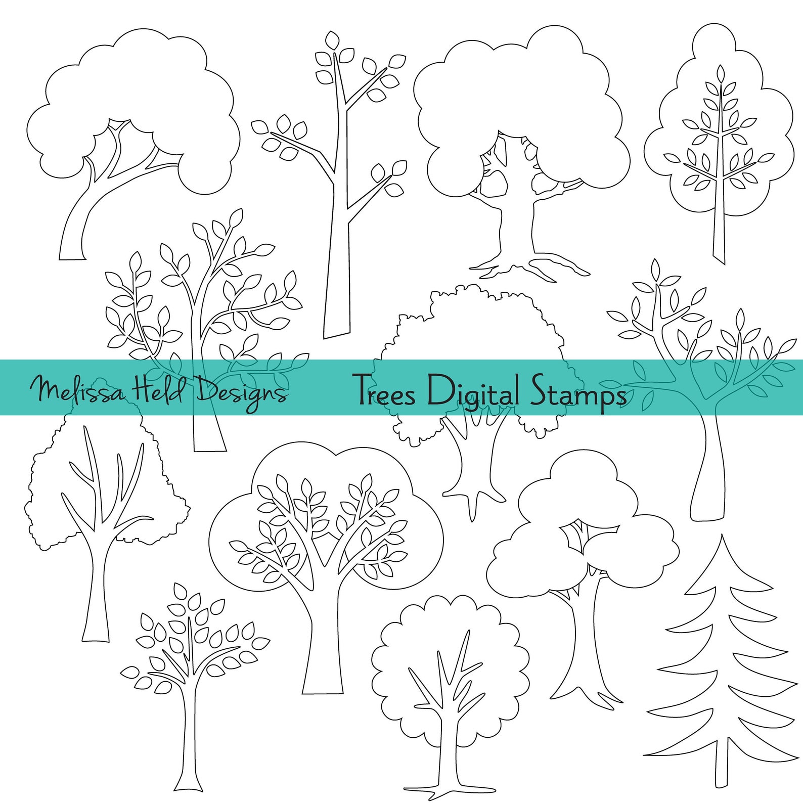 Trees Digital Stamps Clipart - Etsy