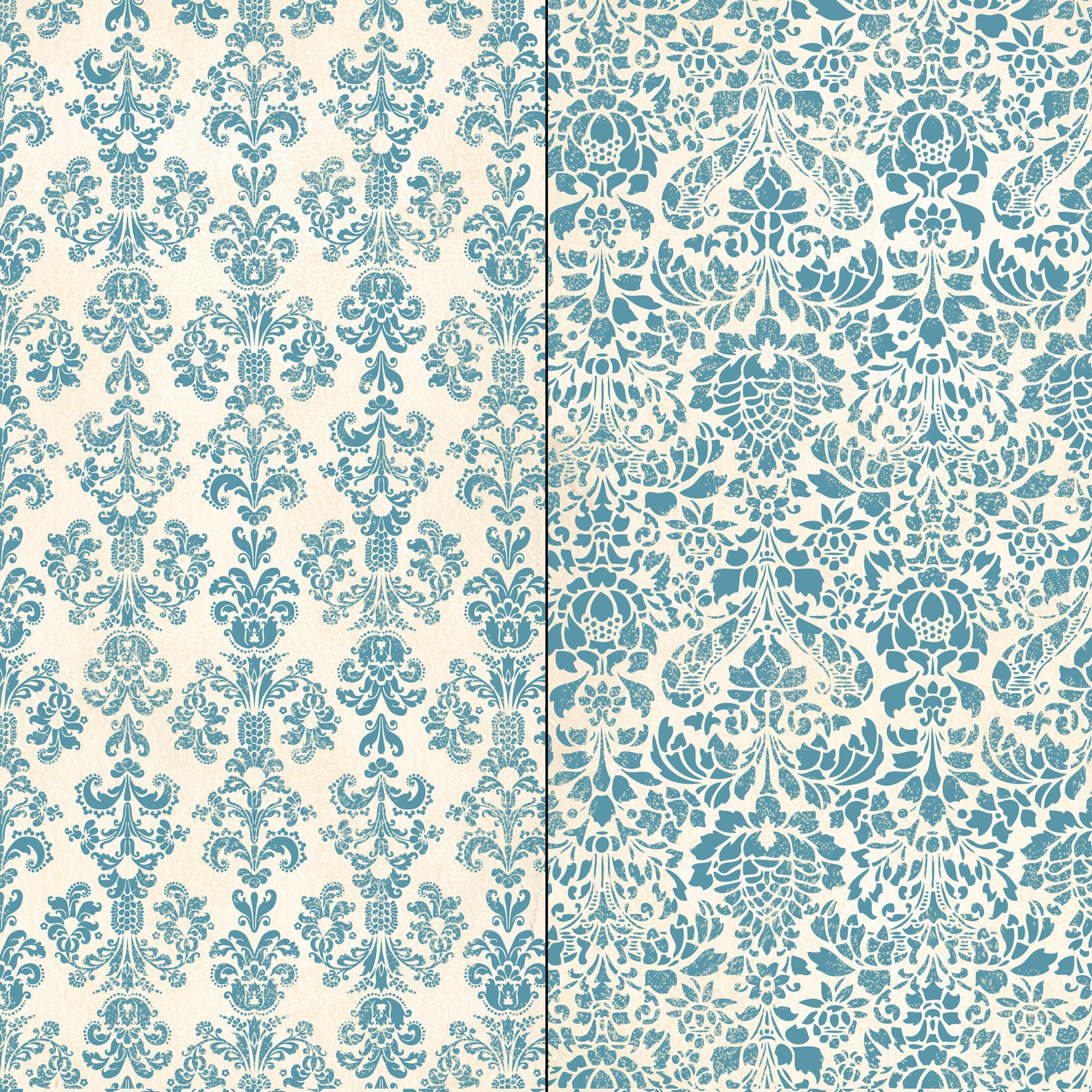 Blue Damask Digital Patterns - Etsy