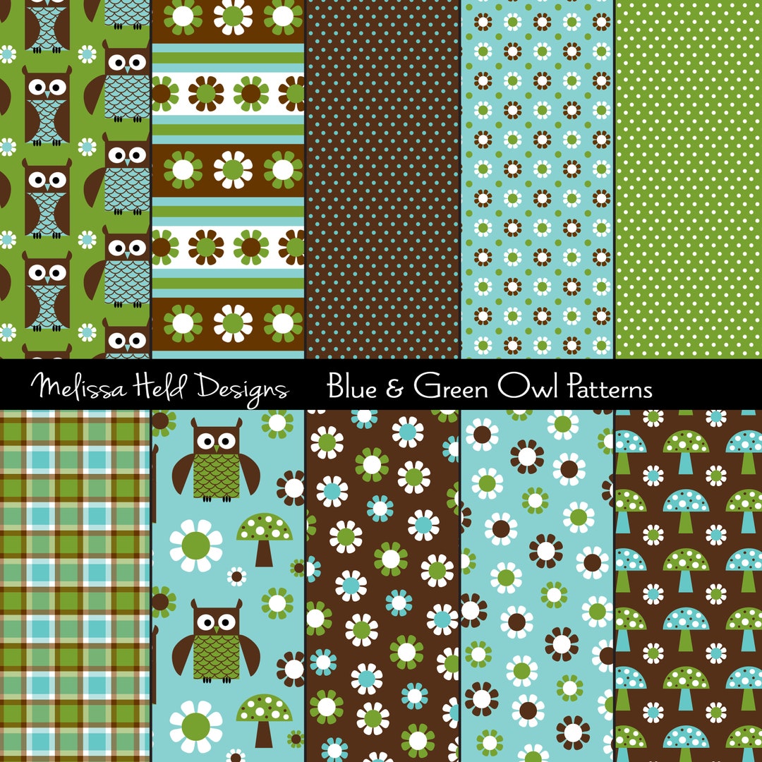 Blue & Green Owl Digital Patterns - Etsy