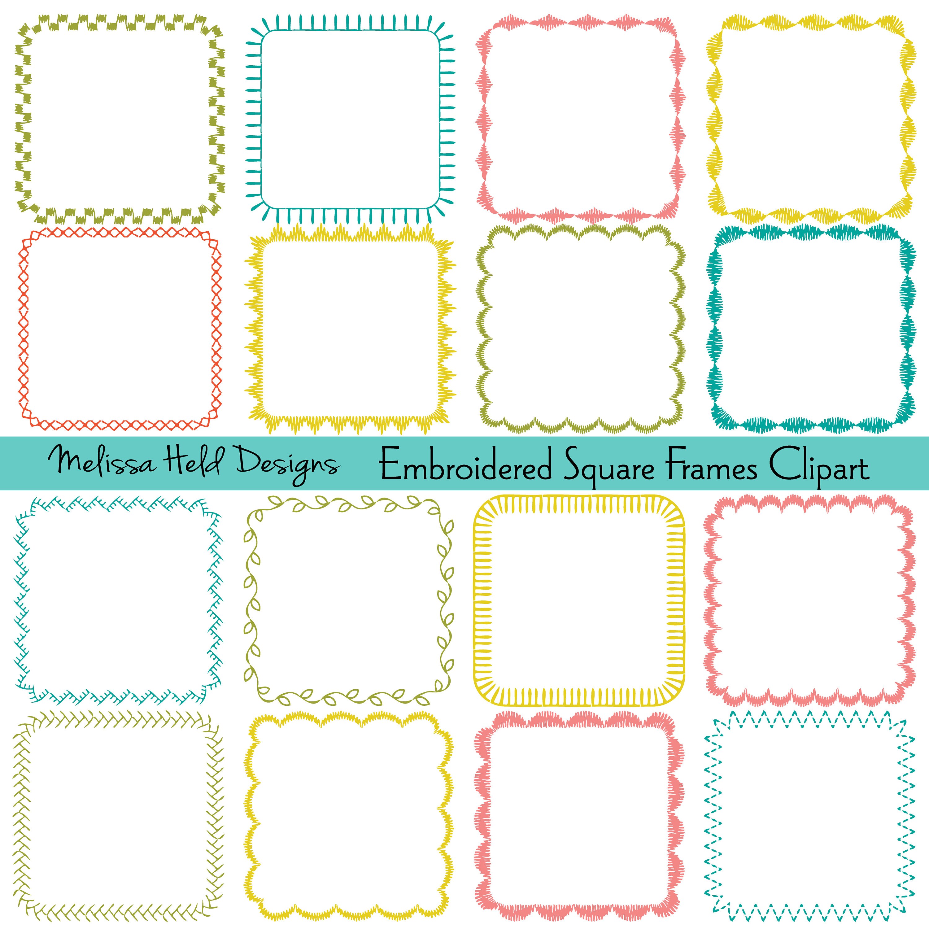 Embroidered Square Frames Digital Clipart - Etsy