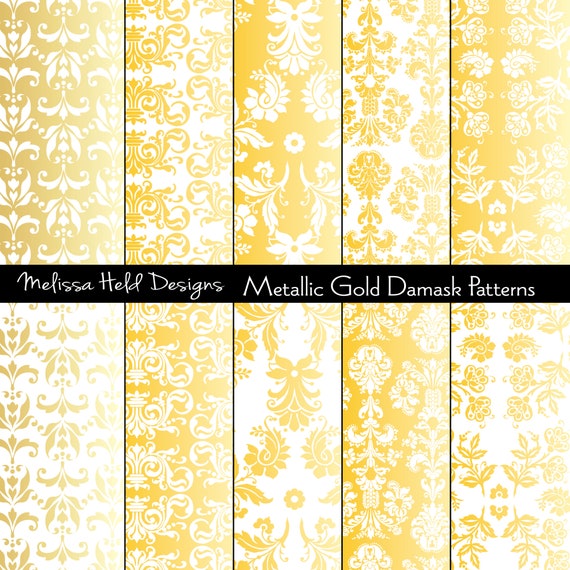 Gold & White Metallic Damask Digital Patterns | Etsy