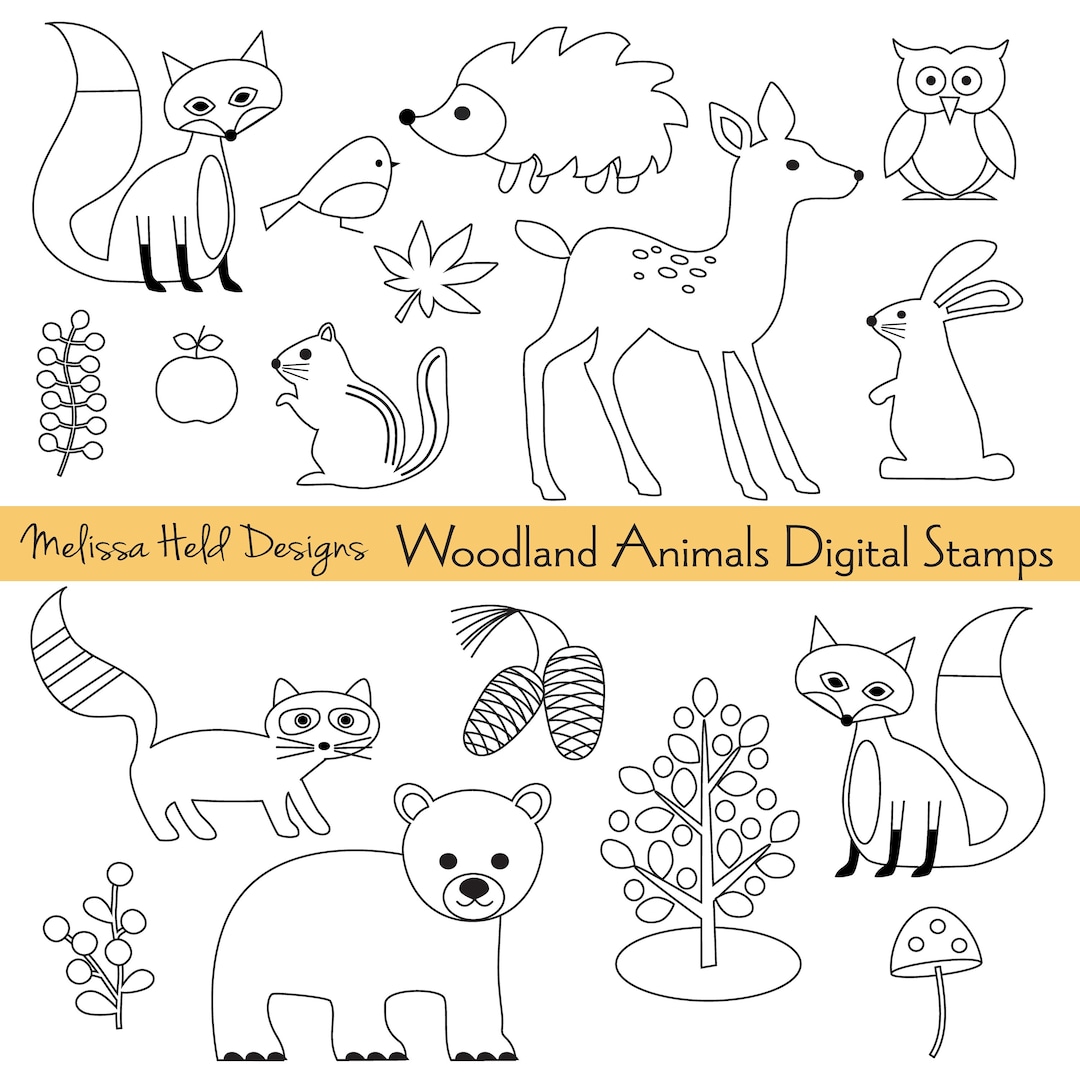 Woodland Animals Digital Stamps Clipart - Etsy