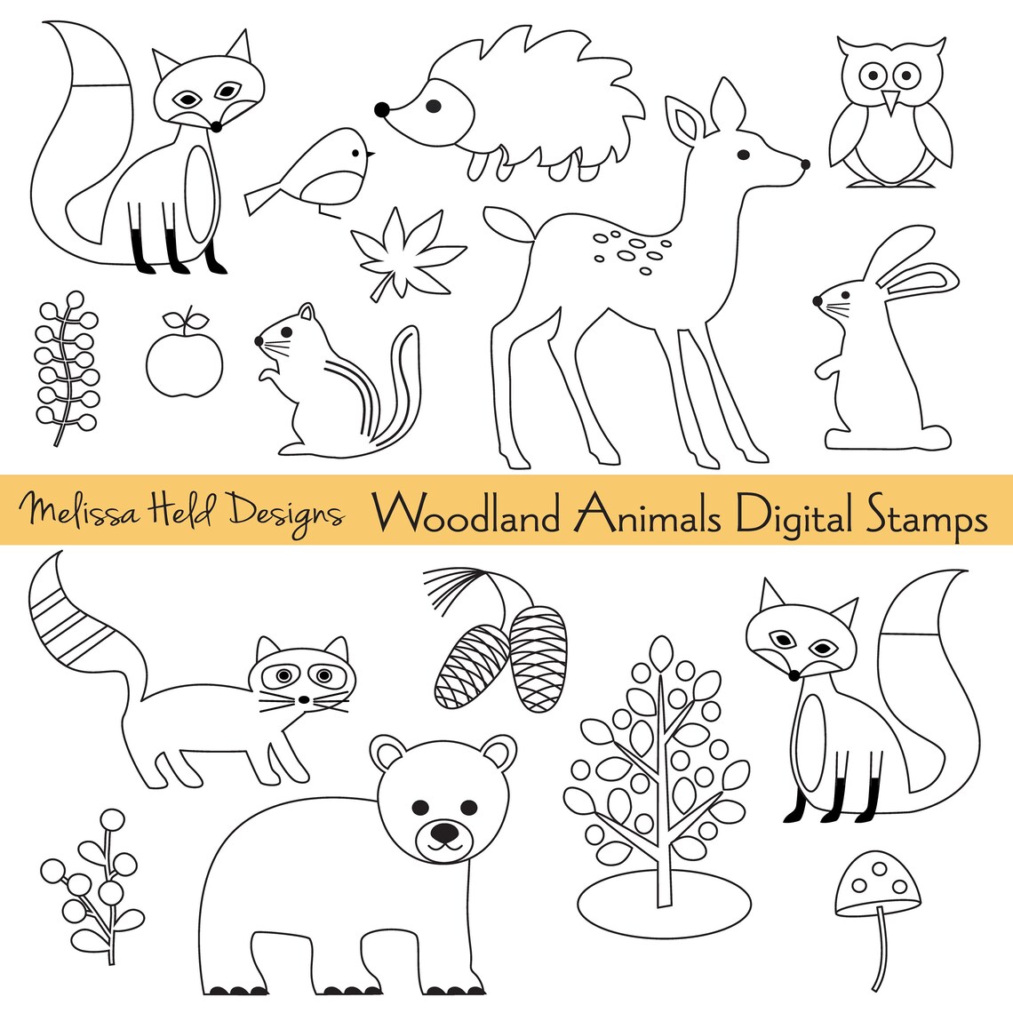 Woodland Animals Digital Stamps Clipart - Etsy