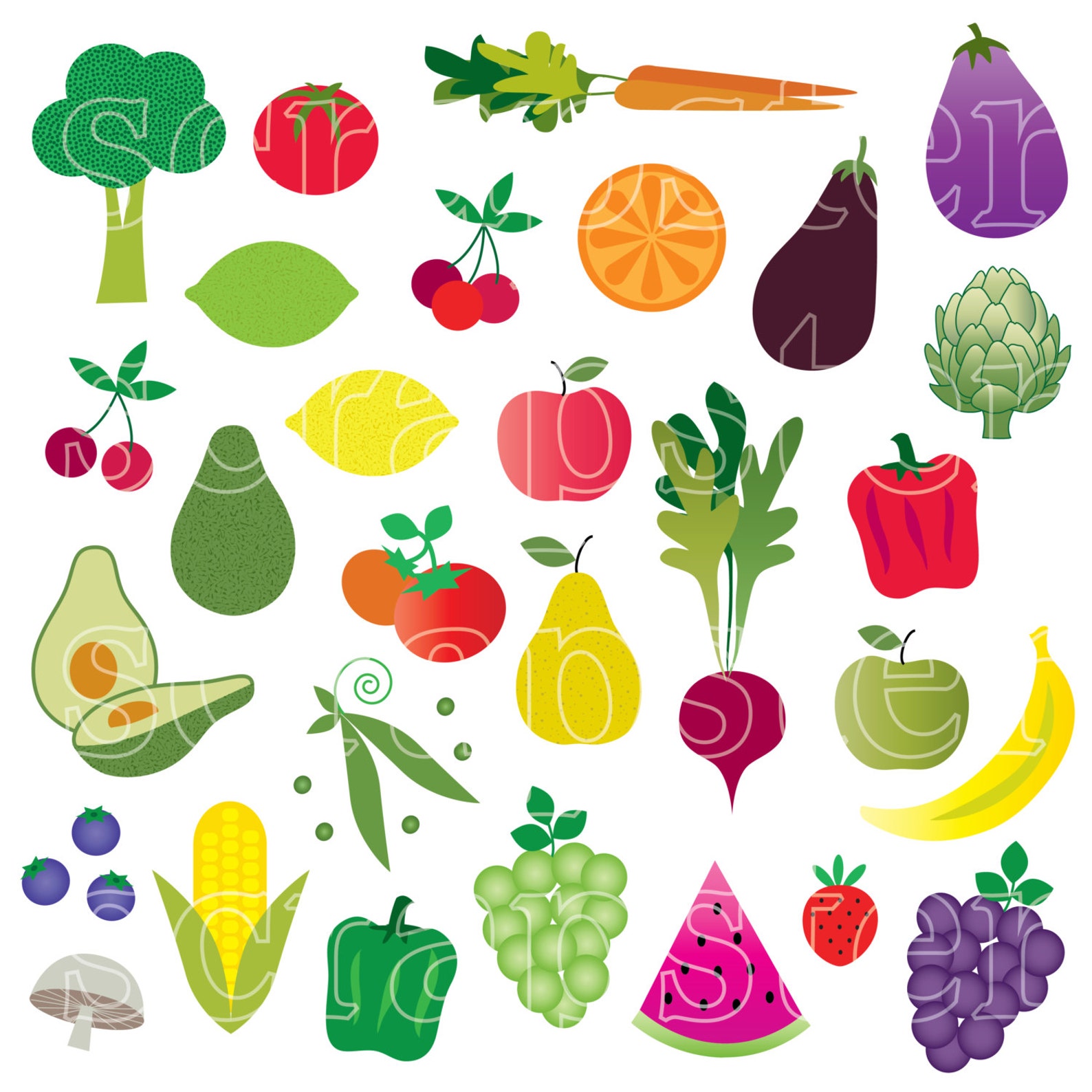 Fruits and Vegetables Digital Clipart - Etsy