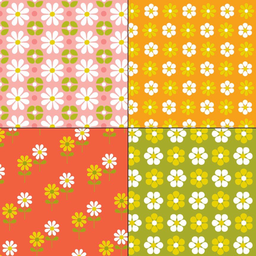 Retro Fruit and Flower Digital Patterns - Etsy