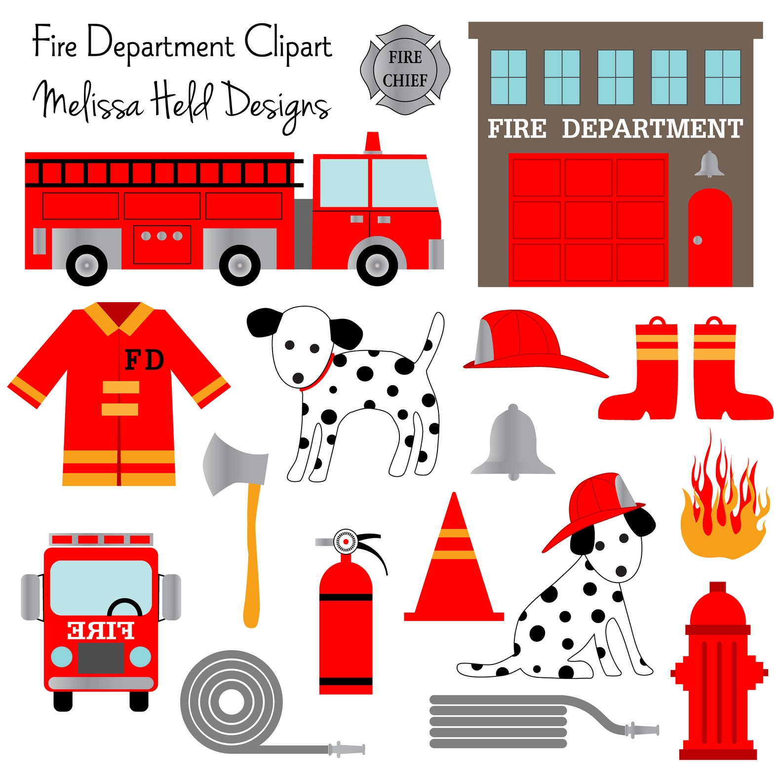 Fire Department Digital Clipart - Etsy