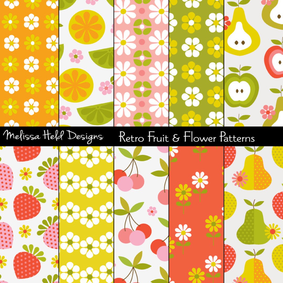 Retro Fruit and Flower Digital Patterns - Etsy