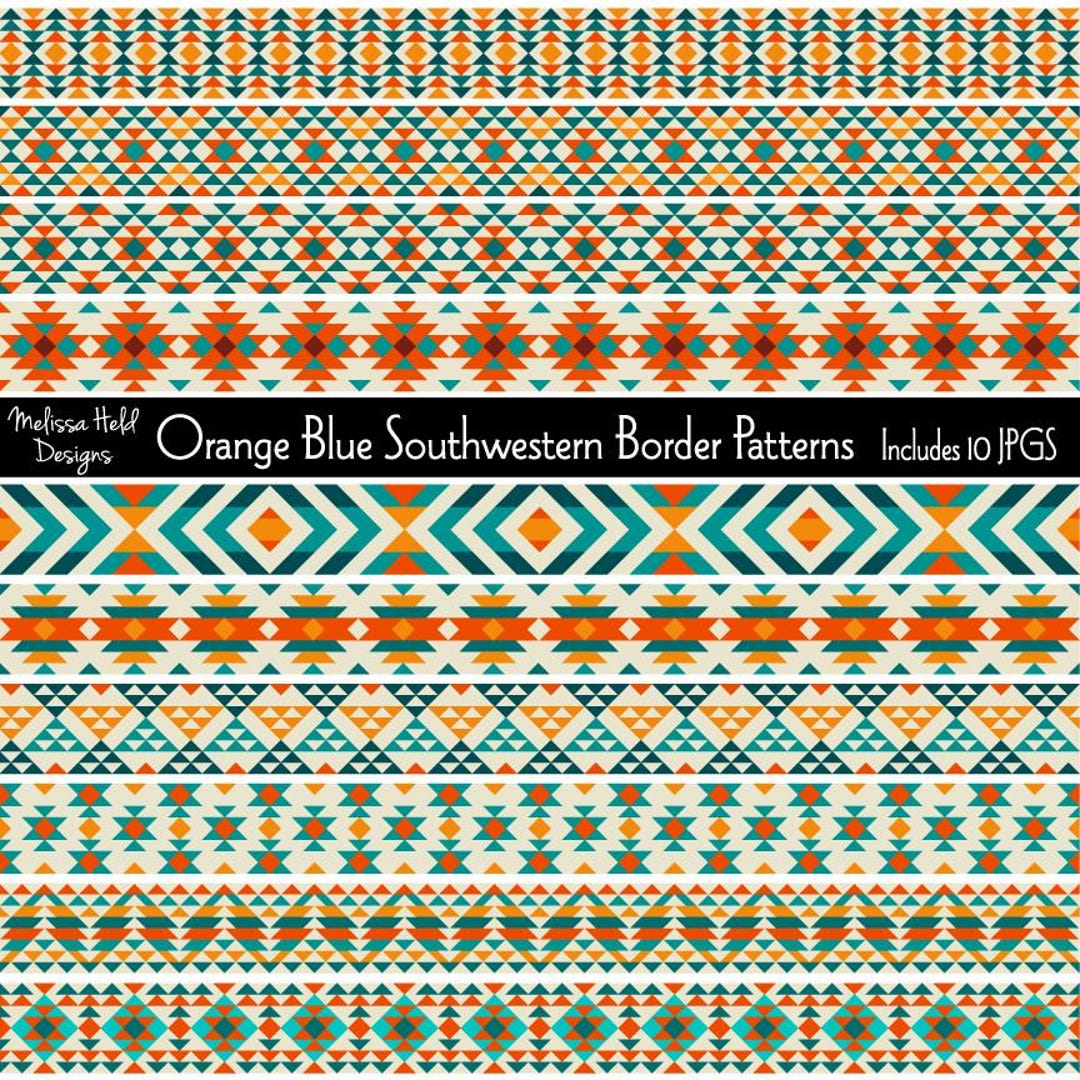 Orange Blue Southwestern Border Patterns Digital Clipart - Etsy