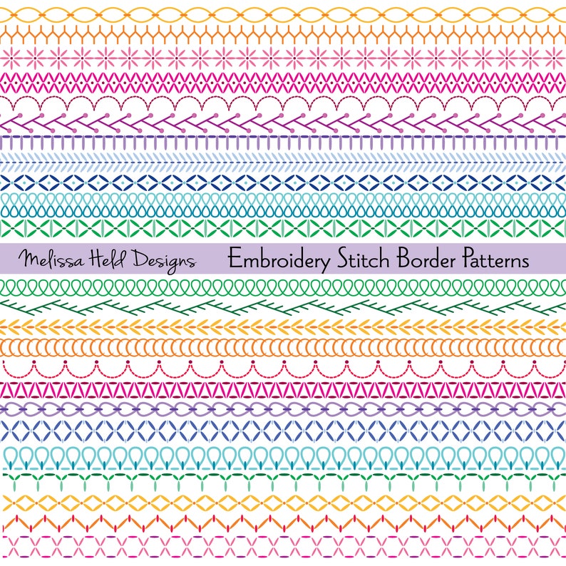 Embroidery Stitch Border Patterns Digital Clipart - Etsy