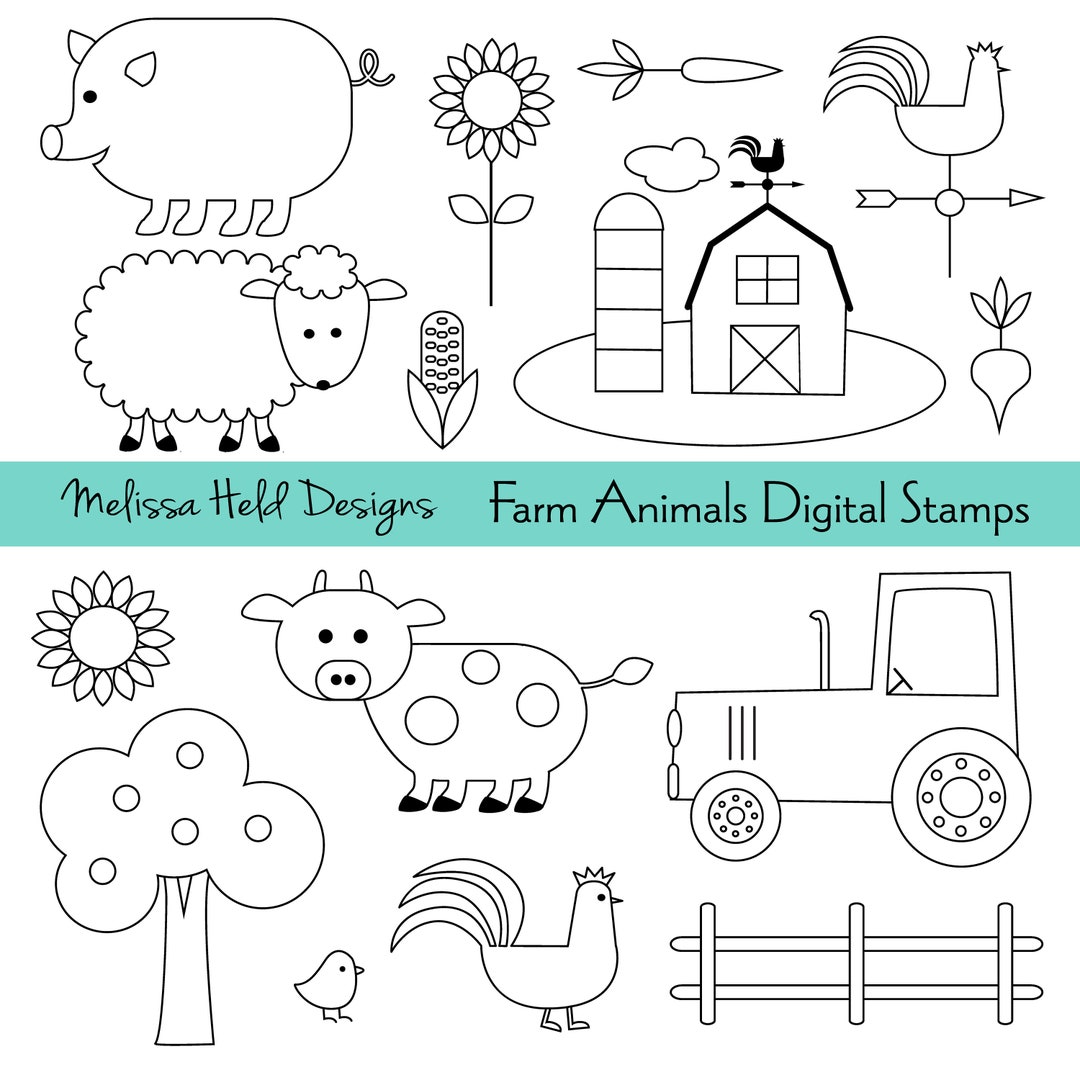 Farm Animals Digital Stamps Clipart - Etsy