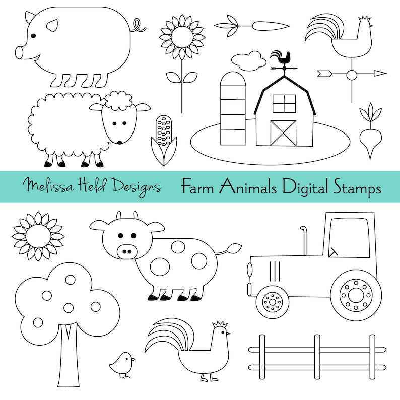 Farm Animals Digital Stamps Clipart - Etsy