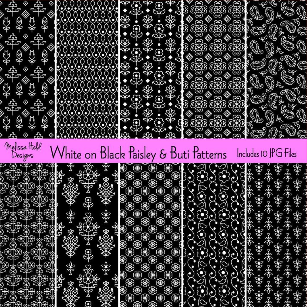 White on Black on Paisley & Buti Digital Patterns - Etsy