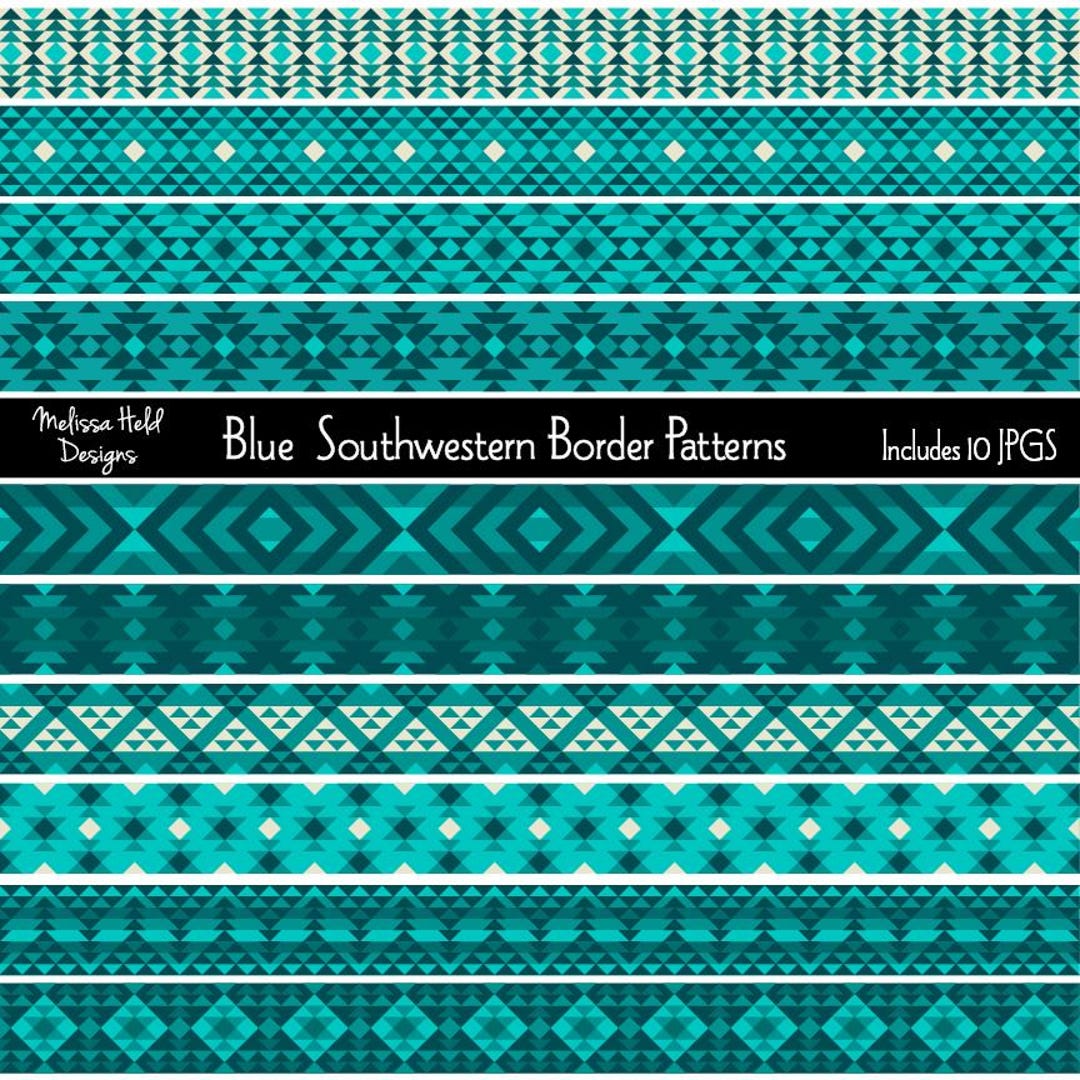 Blue Southwestern Border Patterns Digital Clipart - Etsy