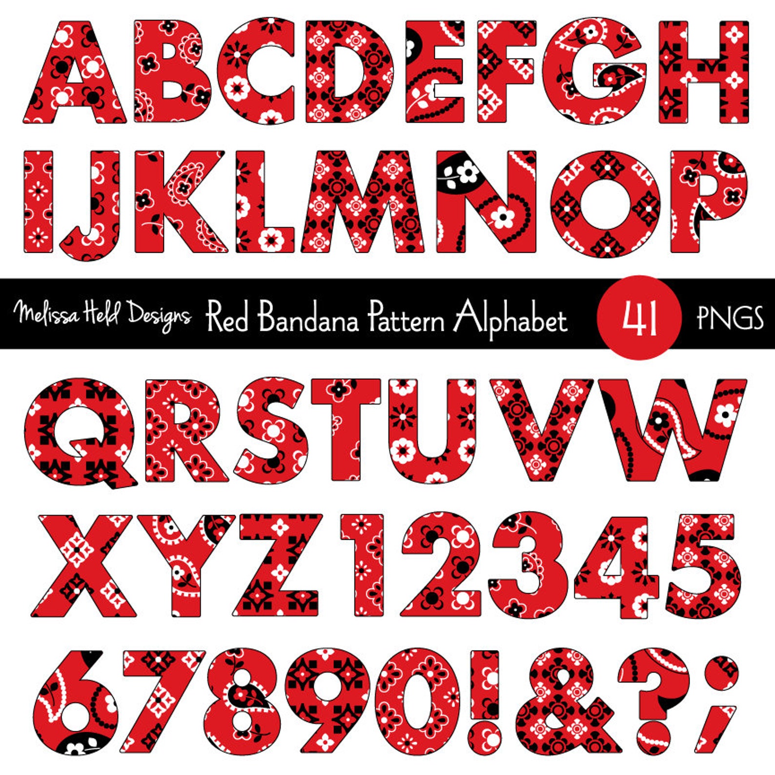 Red Bandana Pattern Alphabet - Etsy