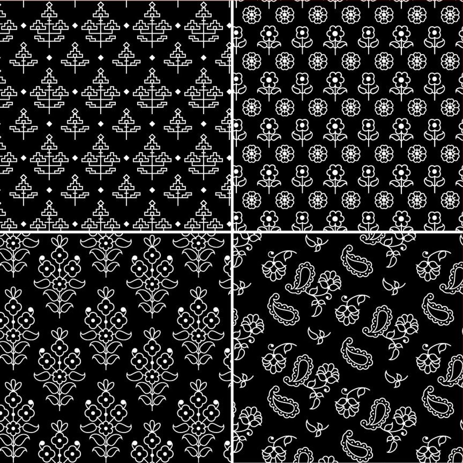 White on Black Buti & Paisley Digital Patterns - Etsy