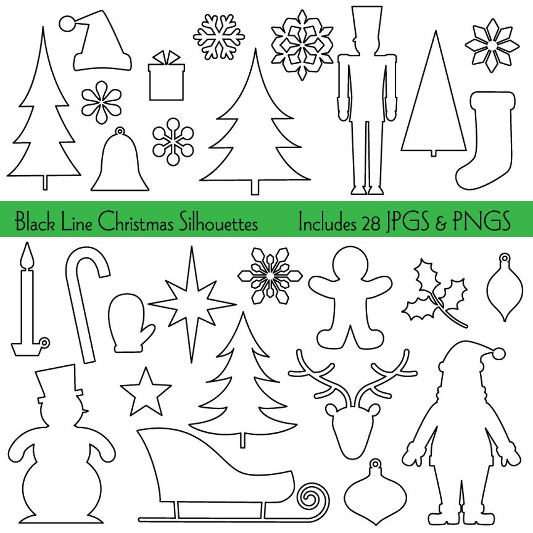 Black Outline Christmas Silhouettes Digital Clipart - Etsy