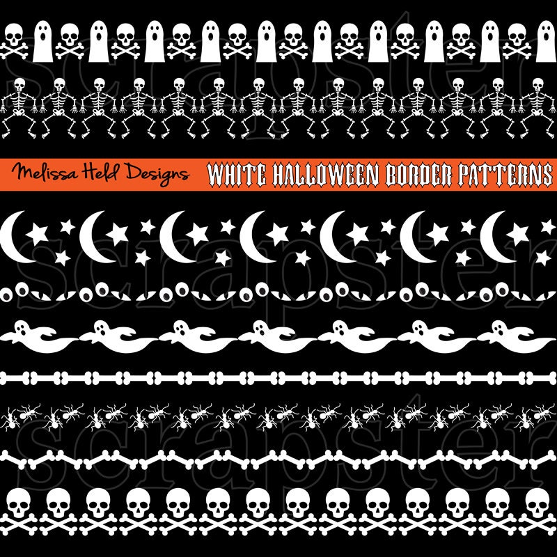 White Halloween Border Patterns Digital Clipart - Etsy