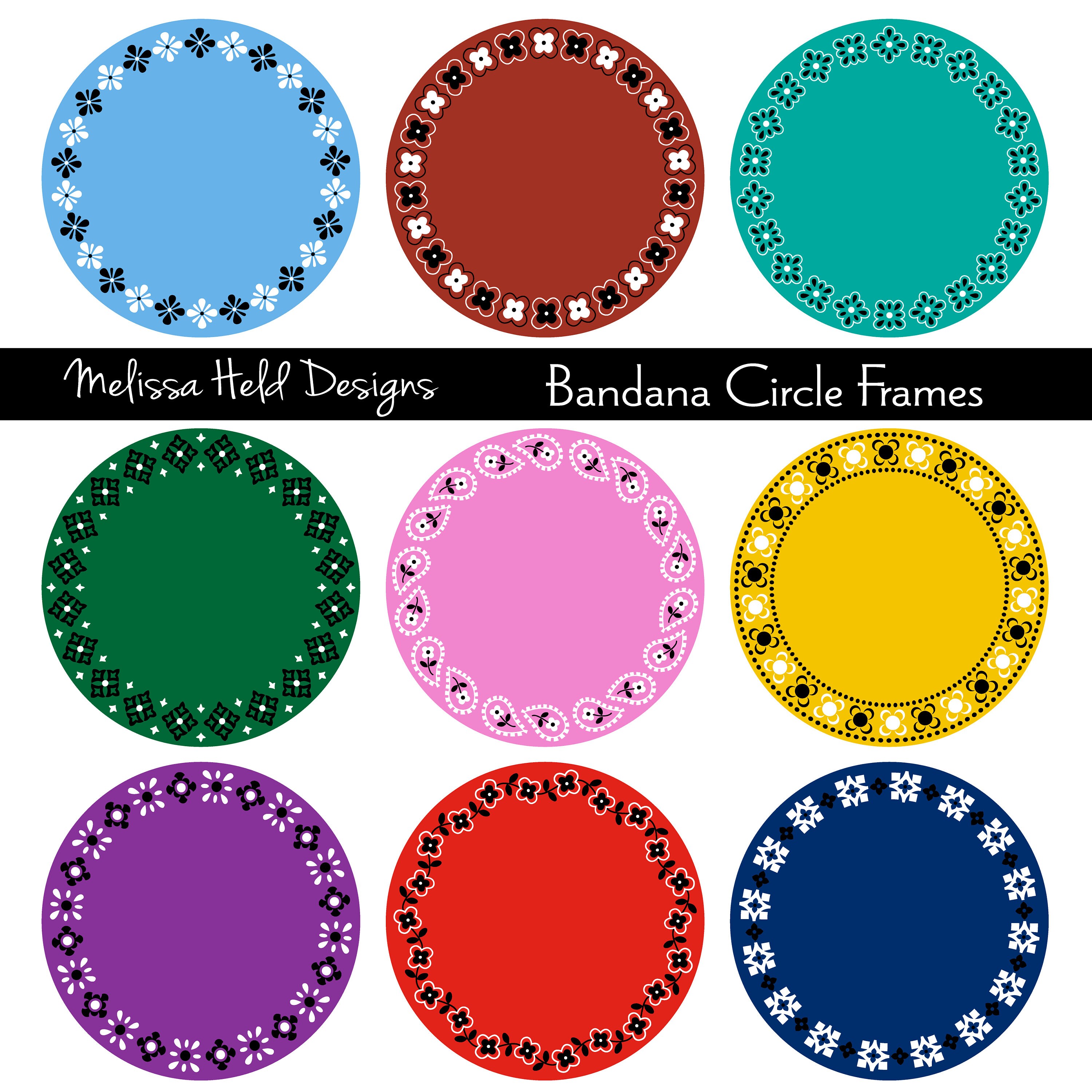 Bandana Circle Frames Digital Clipart - Etsy