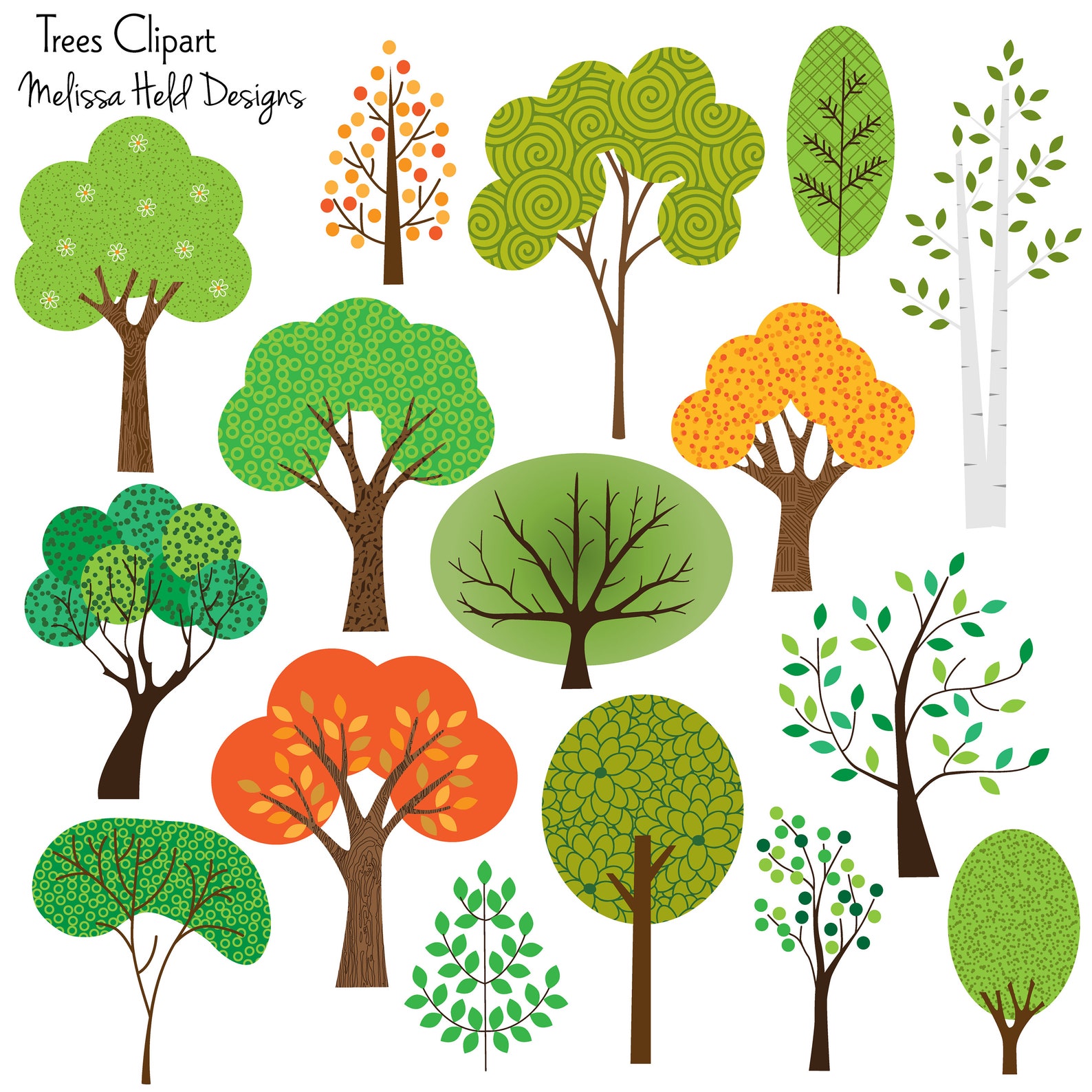 Trees Digital Clipart - Etsy