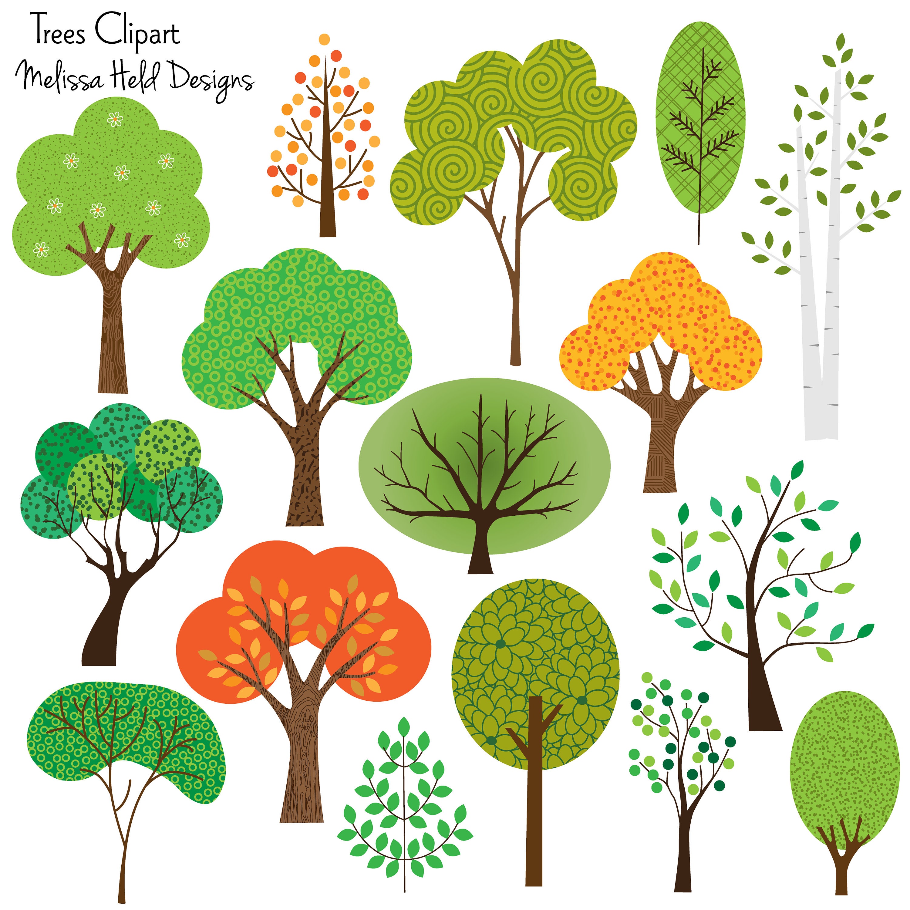 Trees Digital Clipart - Etsy
