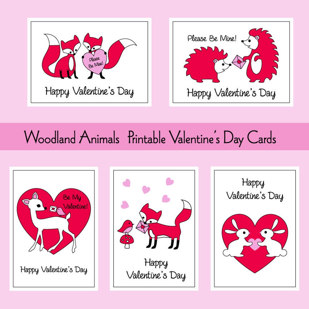 Printable Valentine's Day Cards With Woodland Animals - Etsy