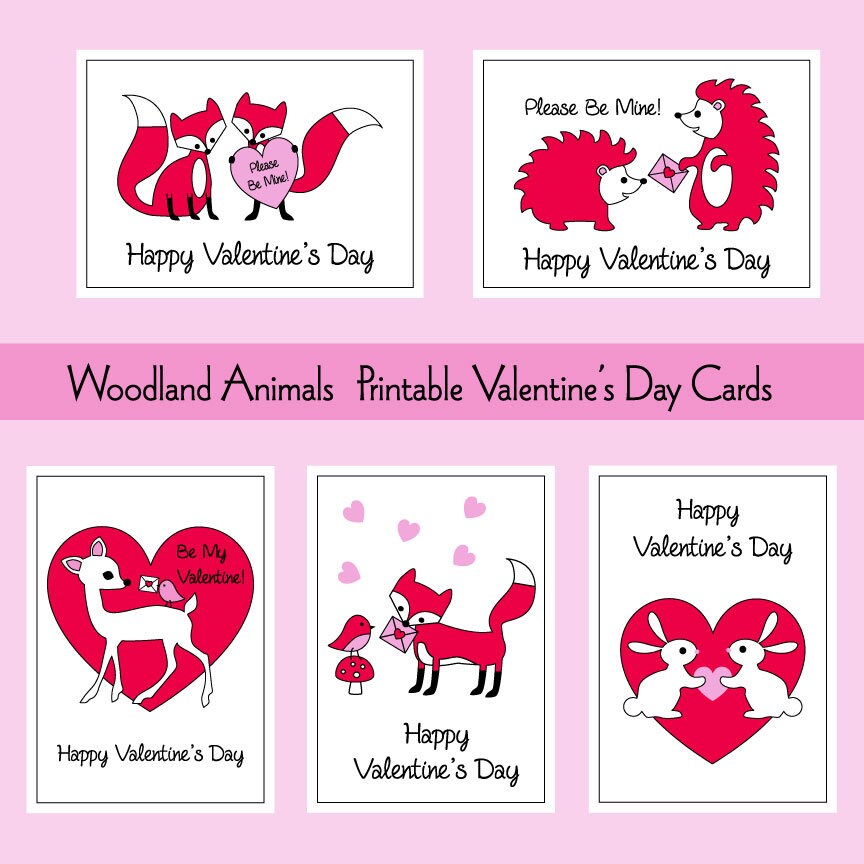 Printable Valentine's Day Cards With Woodland Animals - Etsy