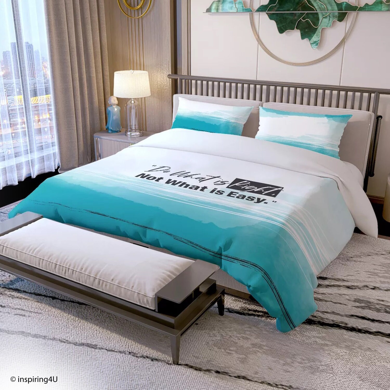 Blue Artistic Graphic Bedding Set. Inspiring Quote. Contemporary Duvet ...