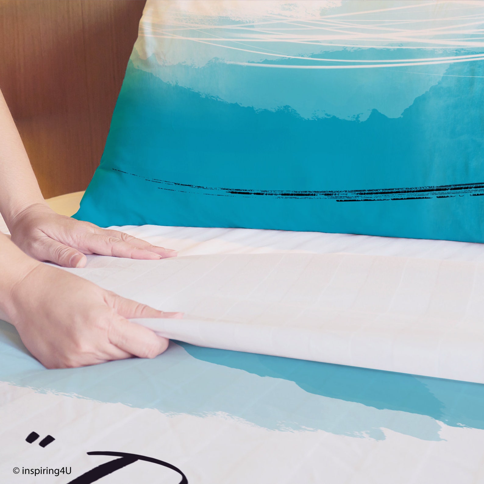 Blue Artistic Graphic Bedding Set. Inspiring Quote. Contemporary Duvet ...