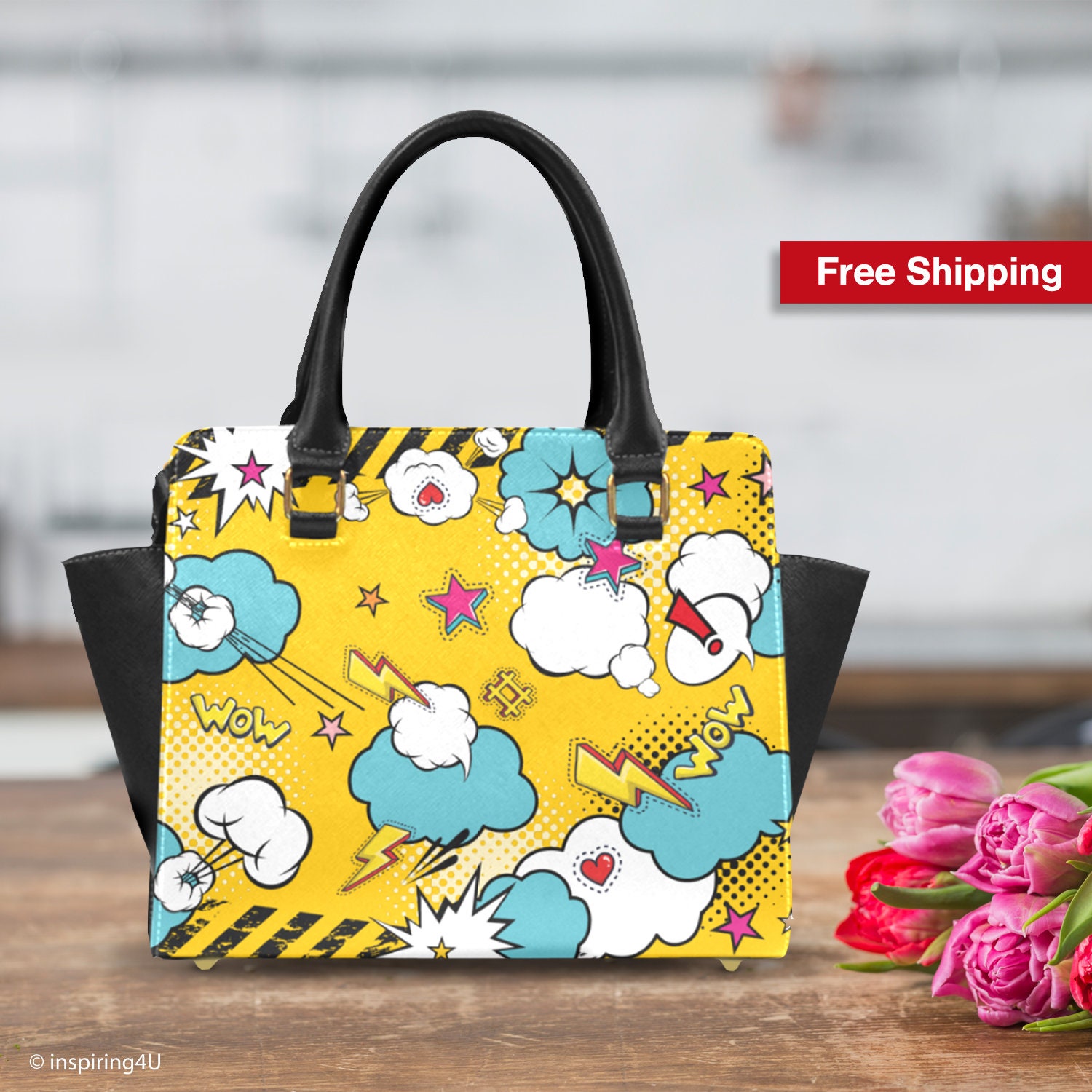 Women Pink Shoulder Handbag, Comics Pop Art Shoulder Bag, Unusual, Hot ...