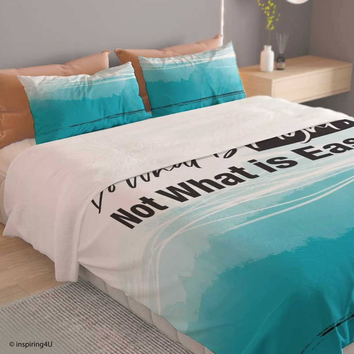 Blue Artistic Graphic Bedding Set. Inspiring Quote. Contemporary Duvet ...