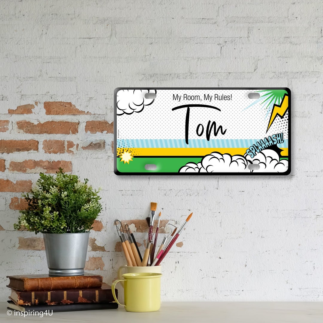 Personalized Comic Aluminum License Plate: Custom Name Teen Room Decor ...